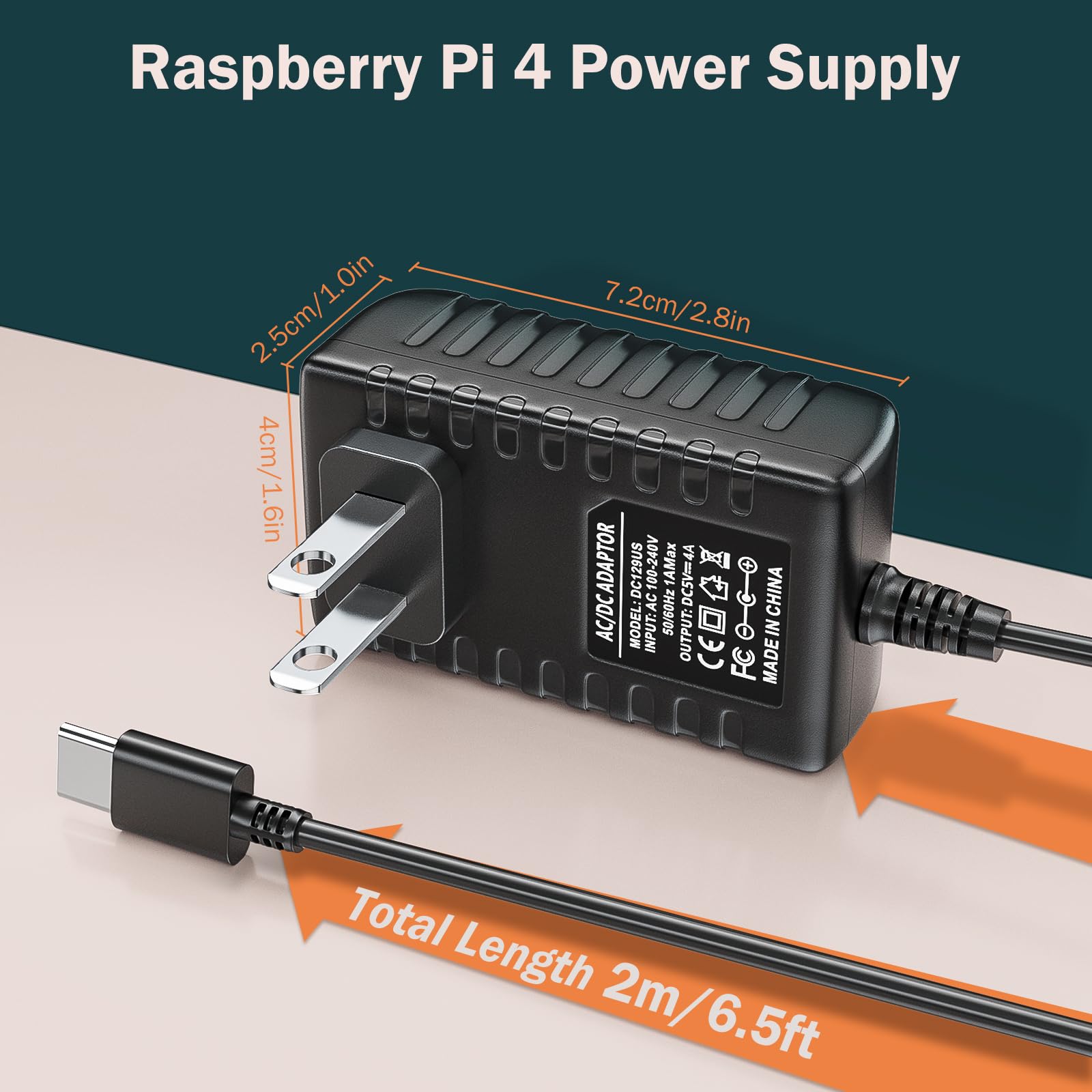 Snapklik.com : Raspberry Pi 4 Power Supply, 5V 4A USB-C AC Adapter For ...