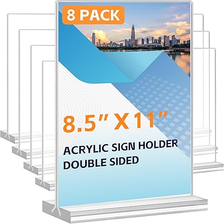 Acrylic Sign Holder 8.5 x 11, 8 Pack Clear Menu Stand, Double-Sided ...