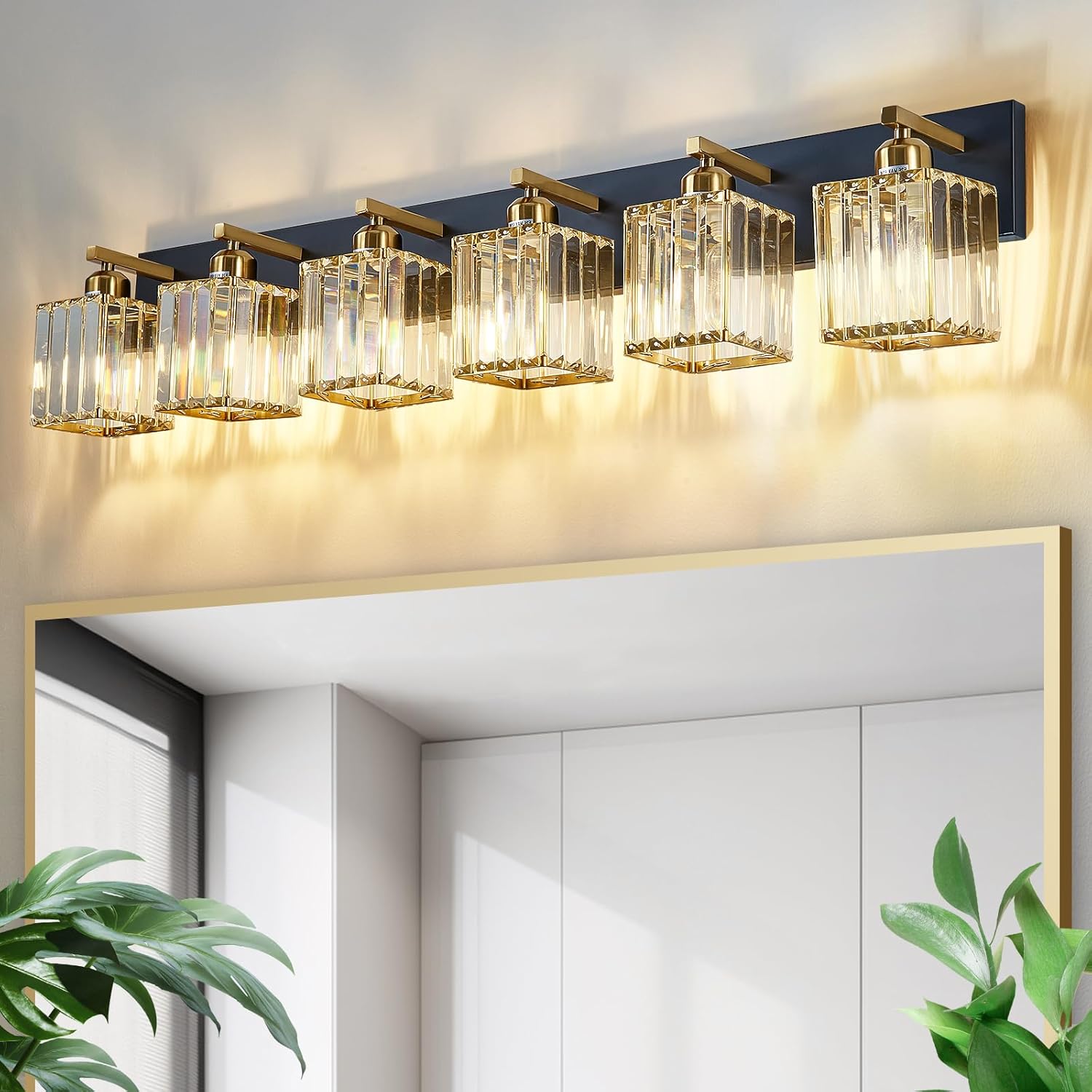Aixialin Modern Crystal Bathroom Vanity Light 6-Lights Modern Black ...
