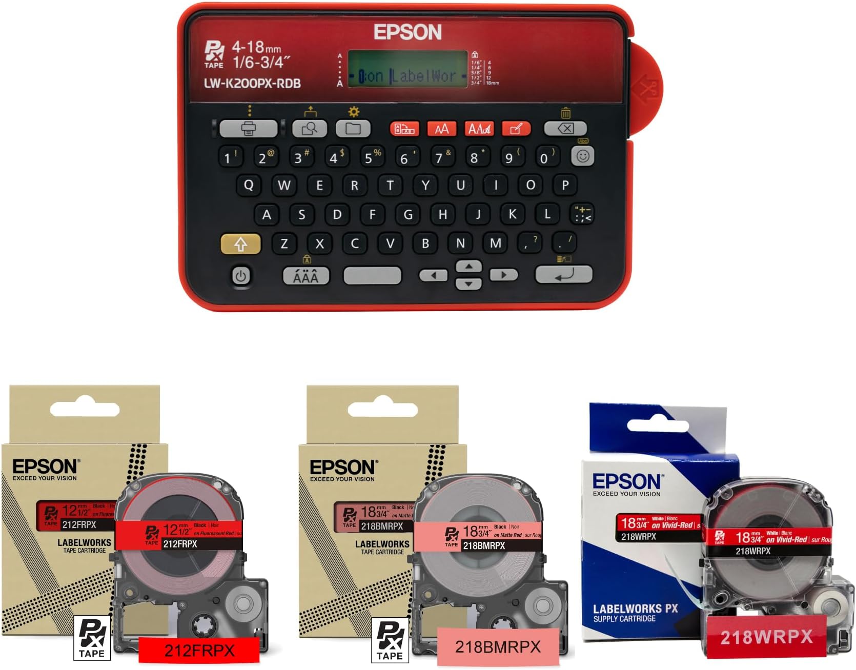Amazon.com : LABELWORKS Epson LW-K200PX Red Printer & Tapes Bundle ...