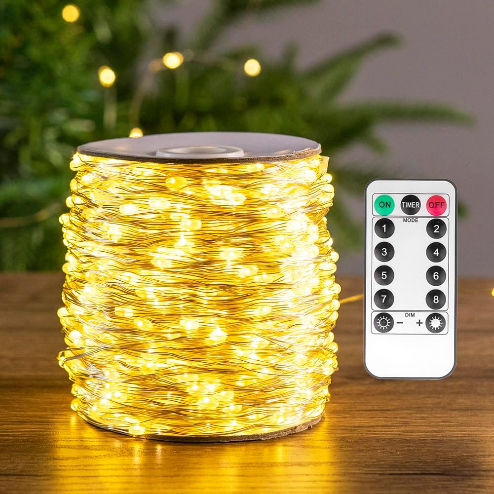 PCORES 30M Plug in Fairy Lights with Remote Warm White 300LED Silver ...