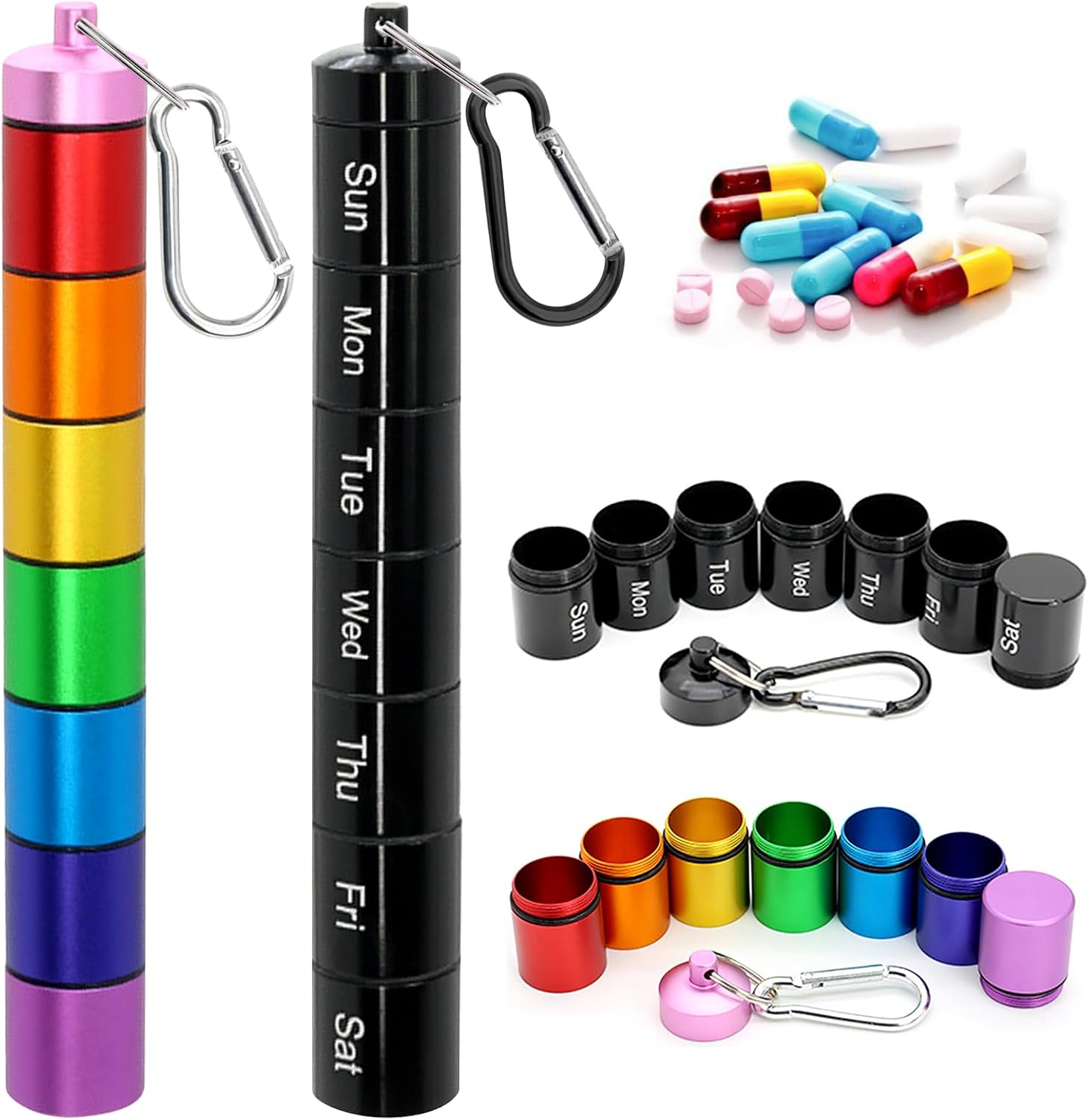 2 Stück Tablettenbox 7 Tage, Metall Pillendose, Abnehmbar ...