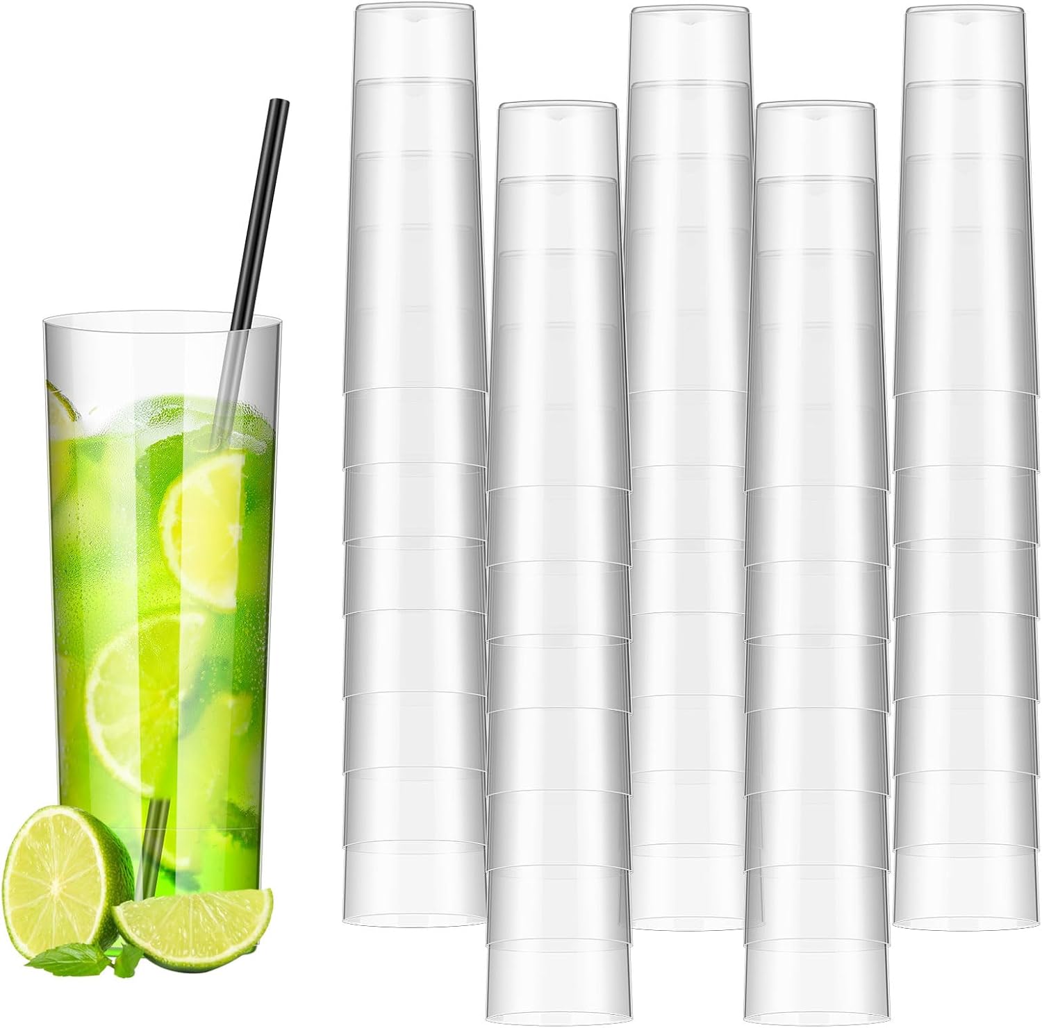 Amazon.com | Acellegic Plastic Highball Glasses with Straws(set of 48 ...