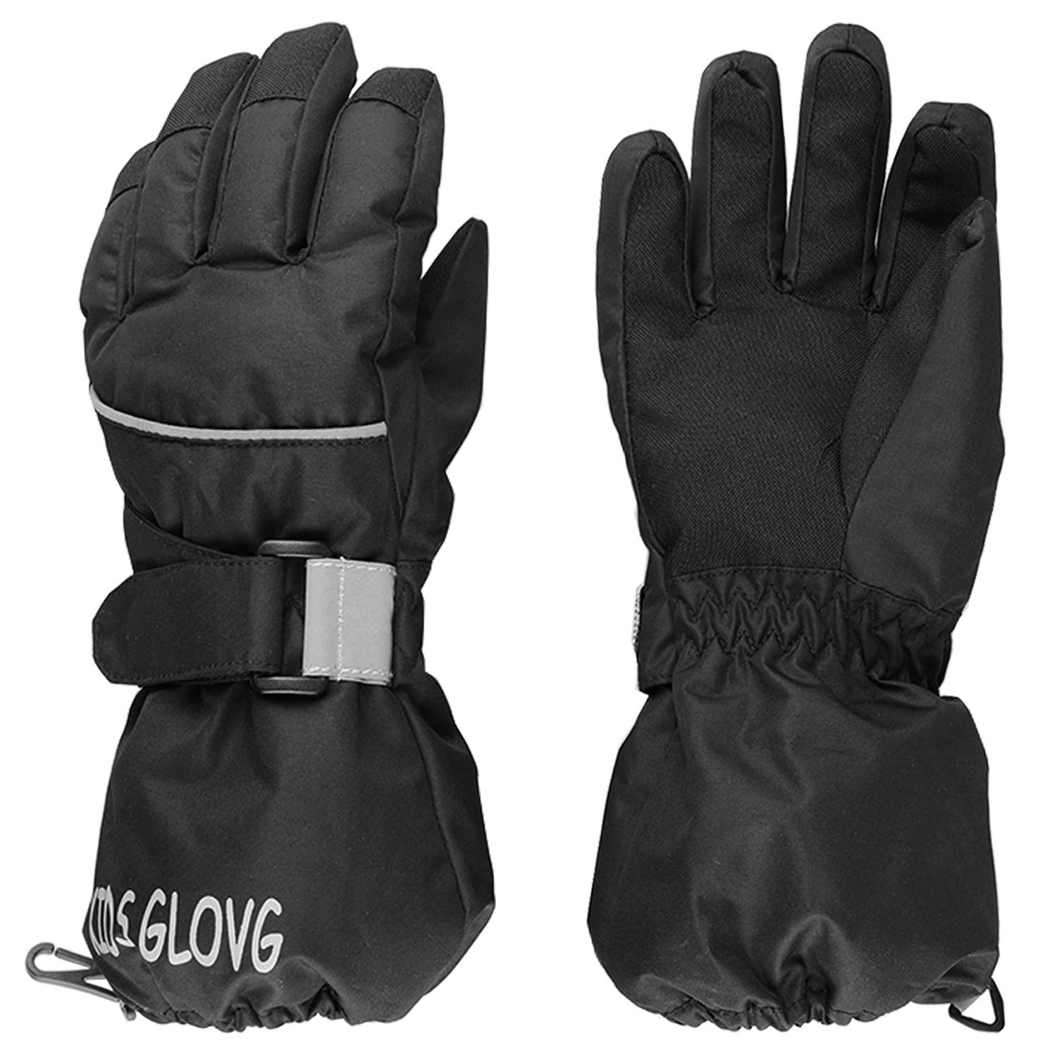 MAGARROW Kids Winter Gloves Waterproof Snow Boys Girls Gloves (Black, S ...