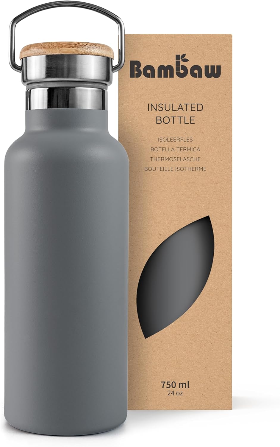 Amazon.com: Bambaw Gray Insulated Water Bottle 24oz, Stainless Steel ...