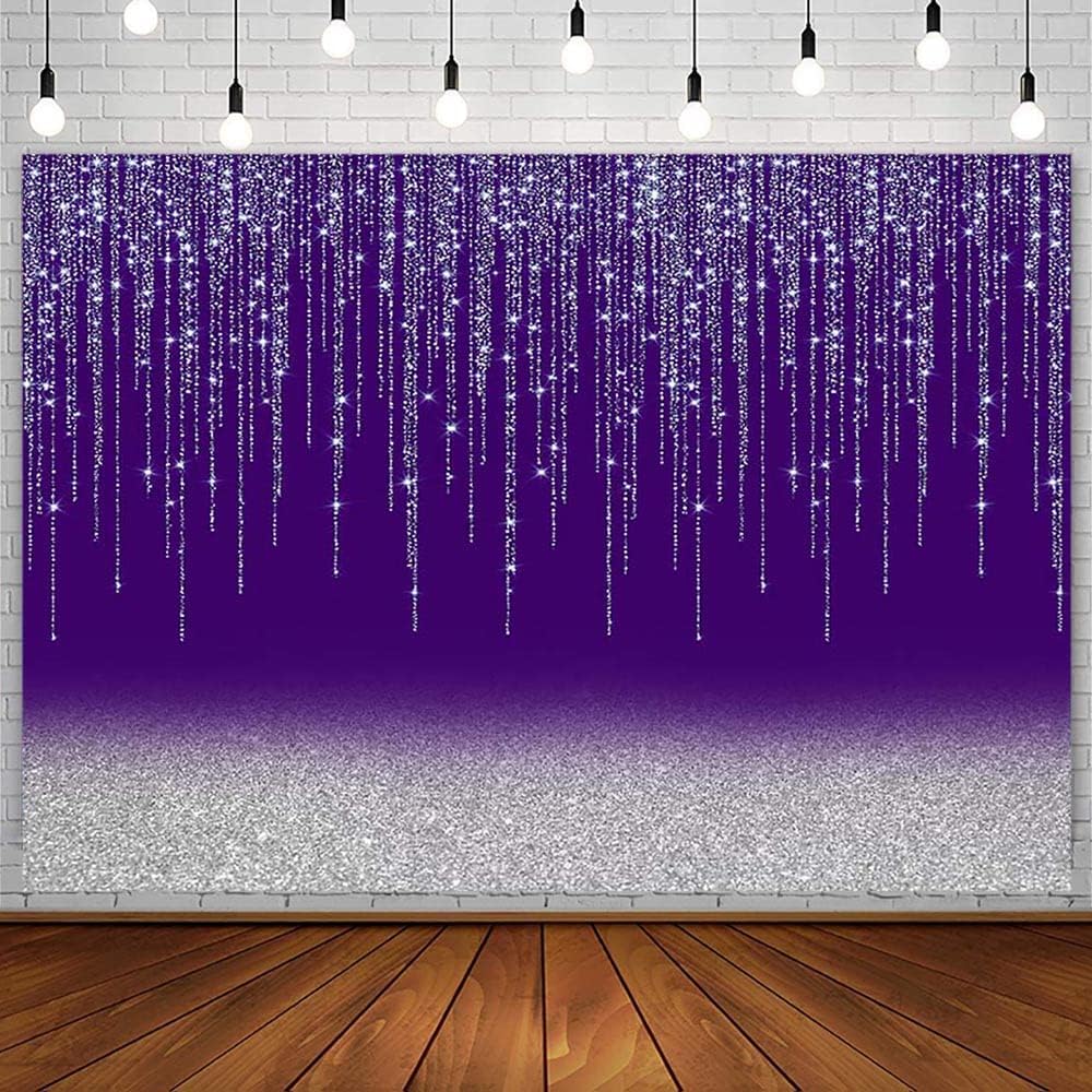 Amazon.com : SENDY 7x5ft Purple and Silver Glitter Party Backdrop for ...