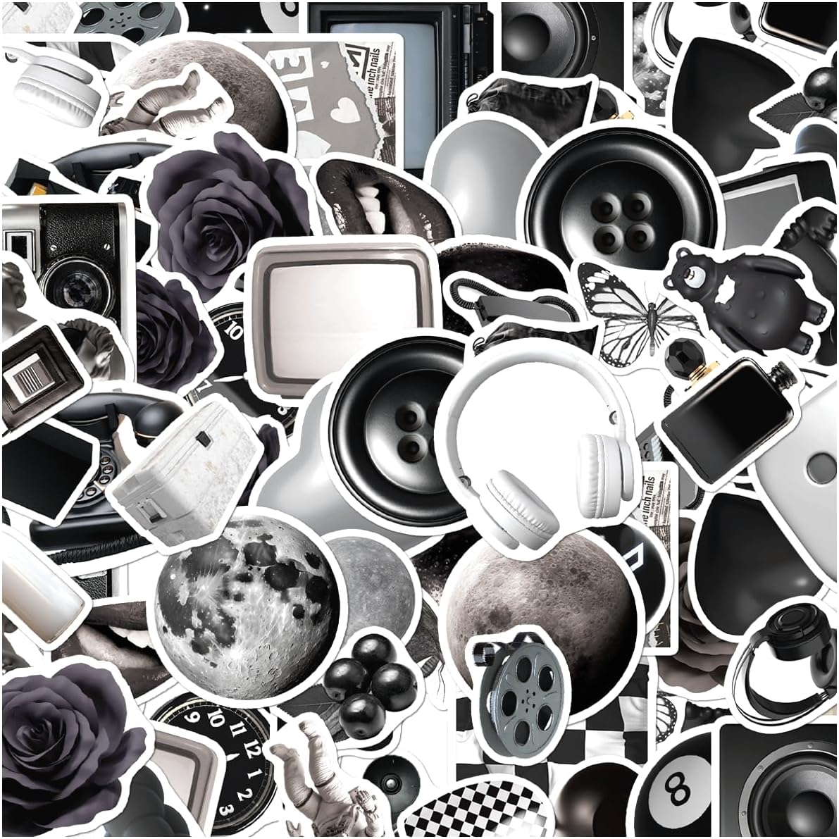 Amazon.com: Black and White Aesthetic Retro Camera Moon Roses Vinyl ...