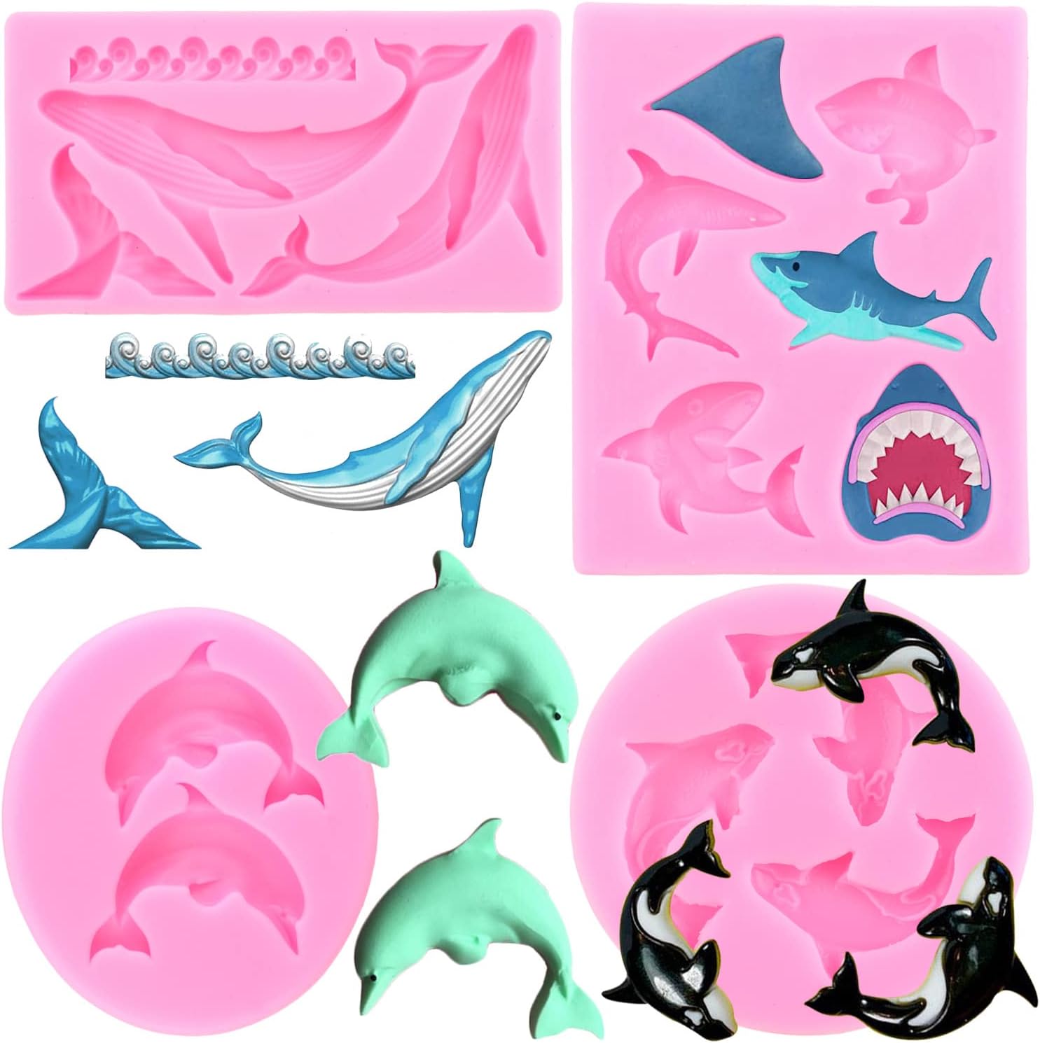 Amazon.com: LKDQUTHM Ocean Shark Fondant Mold Whale Dolphin Silicone ...