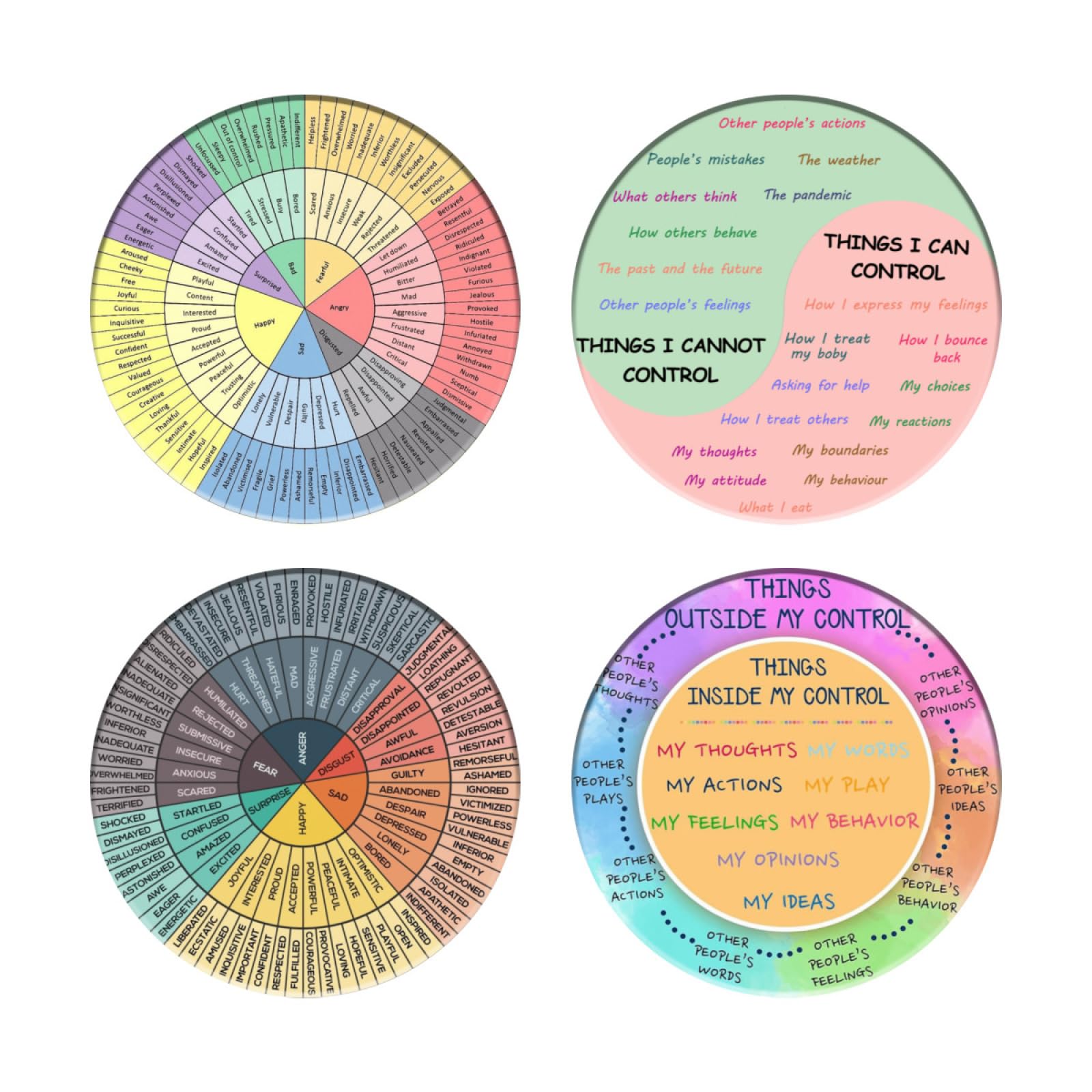 Amazon.com: 4 Pcs Feelings Wheel Chart Coasters for Drinks Mental ...