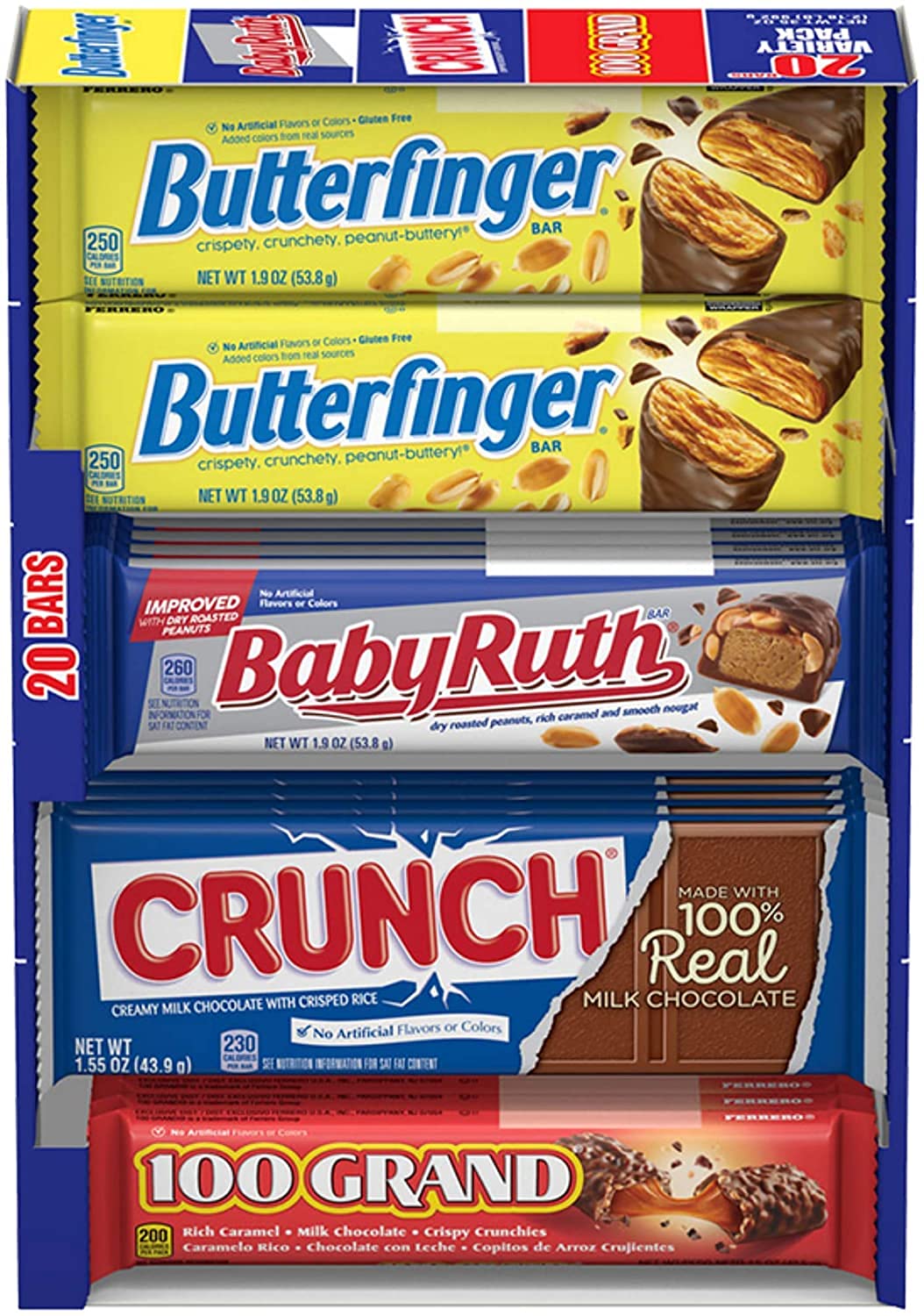 Butterfinger, Crunch, Baby Ruth & 100 Grand Candy Bars, Bulk Full Size ...