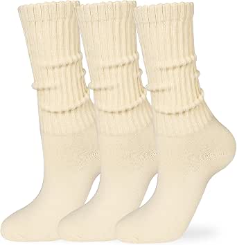 Amazon.com: COZYOFFI Slouch Socks Crew Women: 98% Cotton 3 Pairs Socks ...