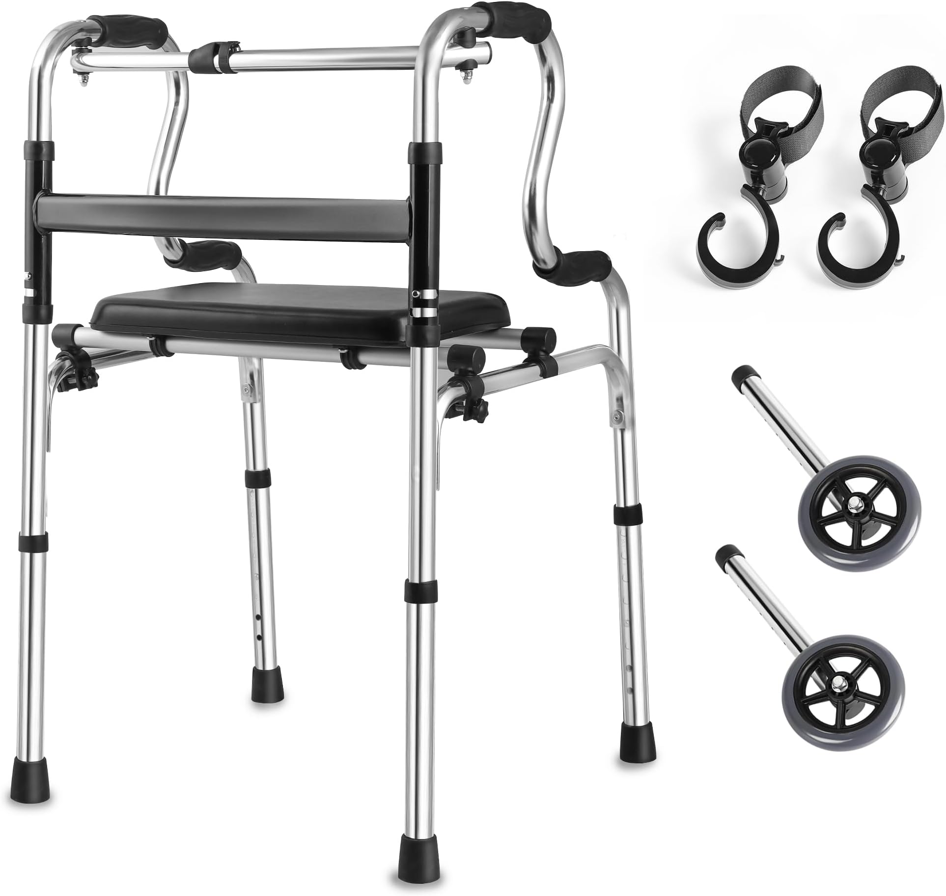 Amazon.com: REAQER Foldable Rollator Walker with Seat Height Adjustable 4 in 1 Folding Walker ...