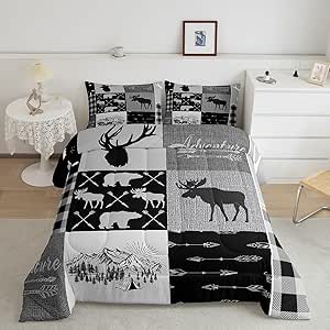 Erosebridal Hunting Deer Comforter Set For Boys,Rustic Camper Down Plaid Adventure Patchwork ...