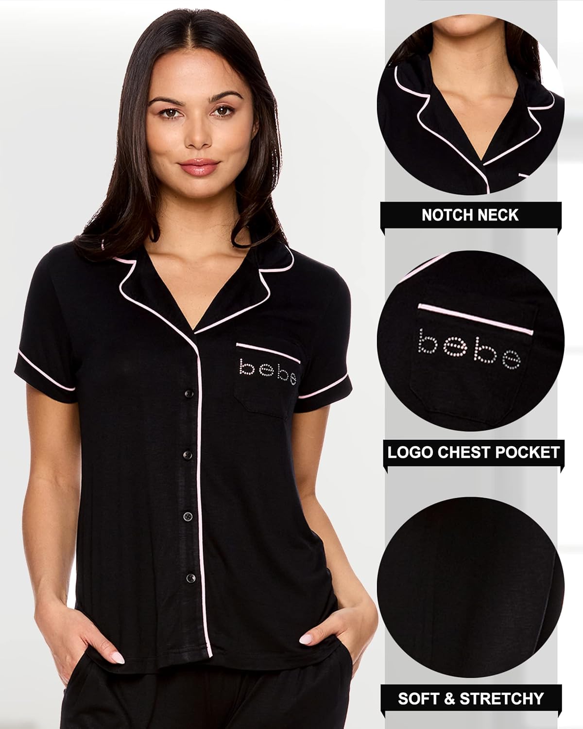 bebe Womens 2 Piece Bridesmaid Pajamas Set Short Sleeve Button Down ...