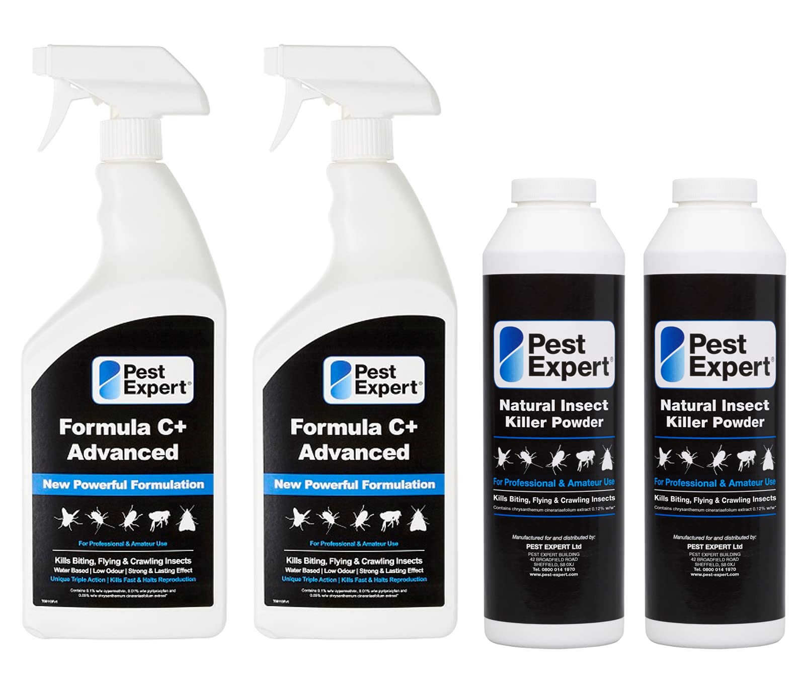 Flea Killer Spray 2 x 1ltr and 2 x Flea Killer Powder XL pack size 300g ...