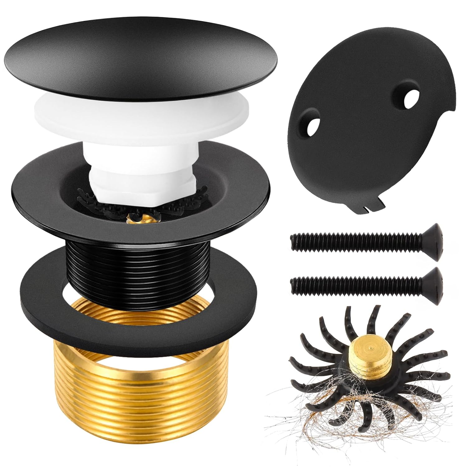 Bathtub Drain Stopper Kit Black - Bath Tub Drain Overflow Plate Cover ...