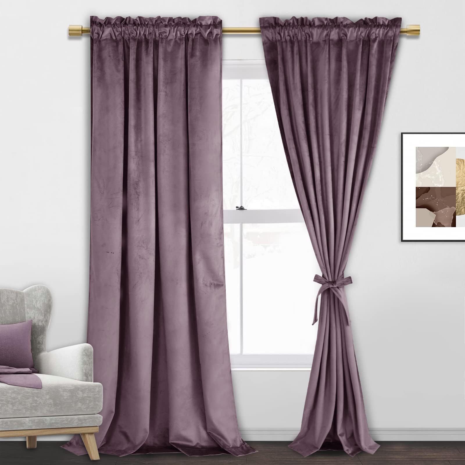 Amazon.com: Twin Six Plum Velvet Curtains 96 Inches Long with 2 Pillow ...