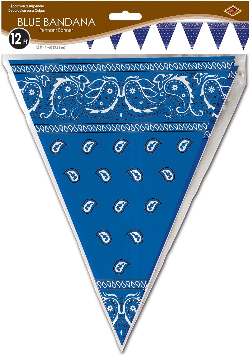 Beistle Banderín bandana, 11 pulgadas x 12 pies, azulblanco, 57720-B ...