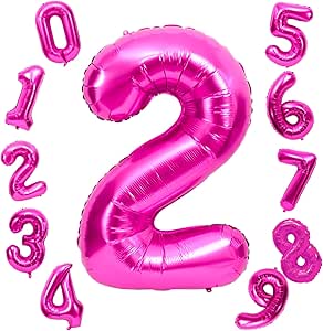 Amazon.com: RUBFAC 40 Inch Hot Pink Number 2 Balloon, Large Size Pink Balloons, 2nd Birthday ...
