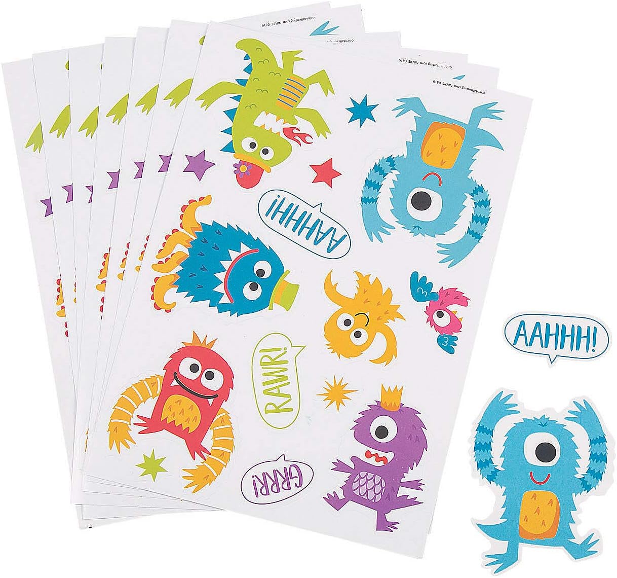 Amazon.com: Cute Monster Sticker Sheet - Stationery - 24 Pieces : Toys ...