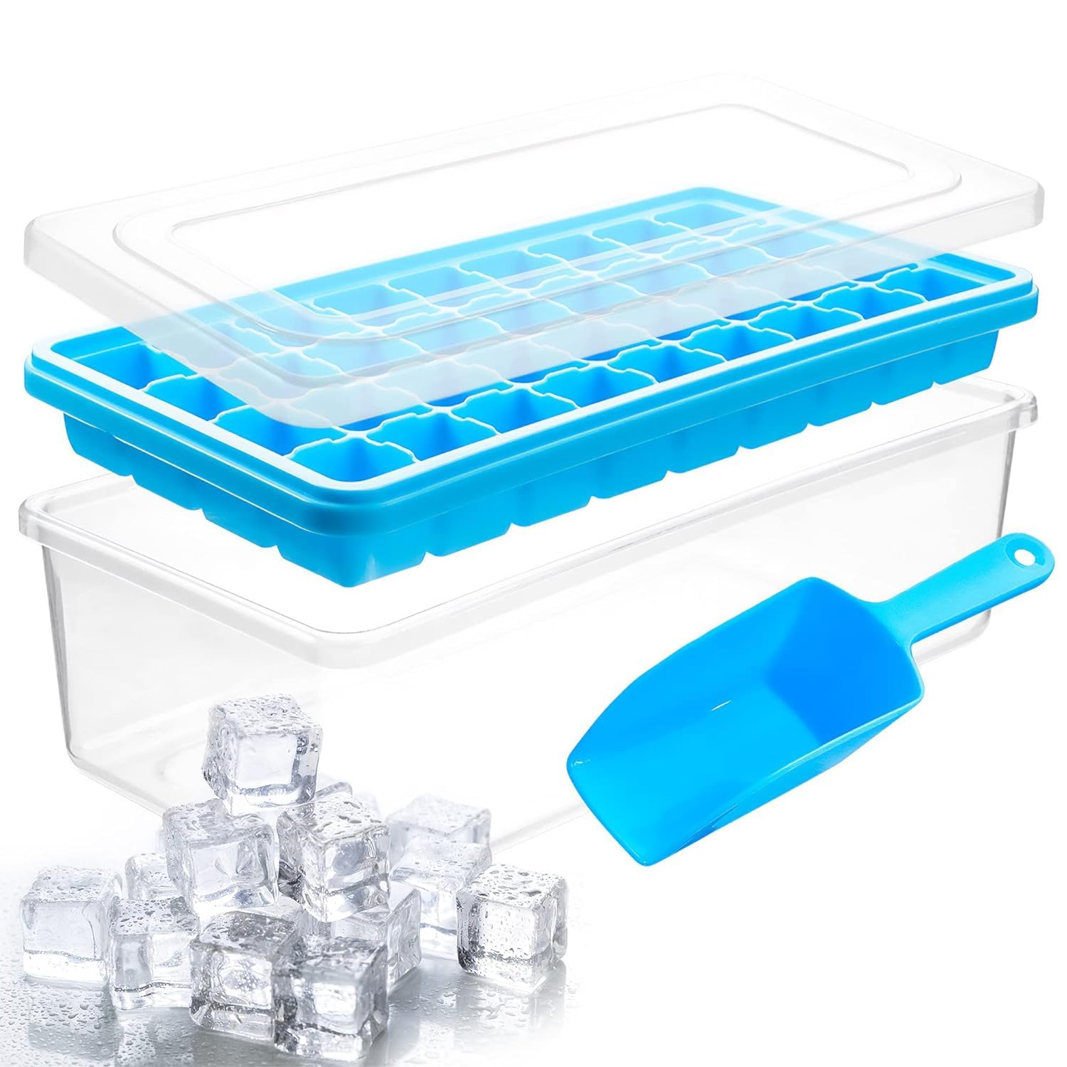 Buy Prime kitchen collective Ice Cube Tray with Lid and Bin | 32 Nugget ...