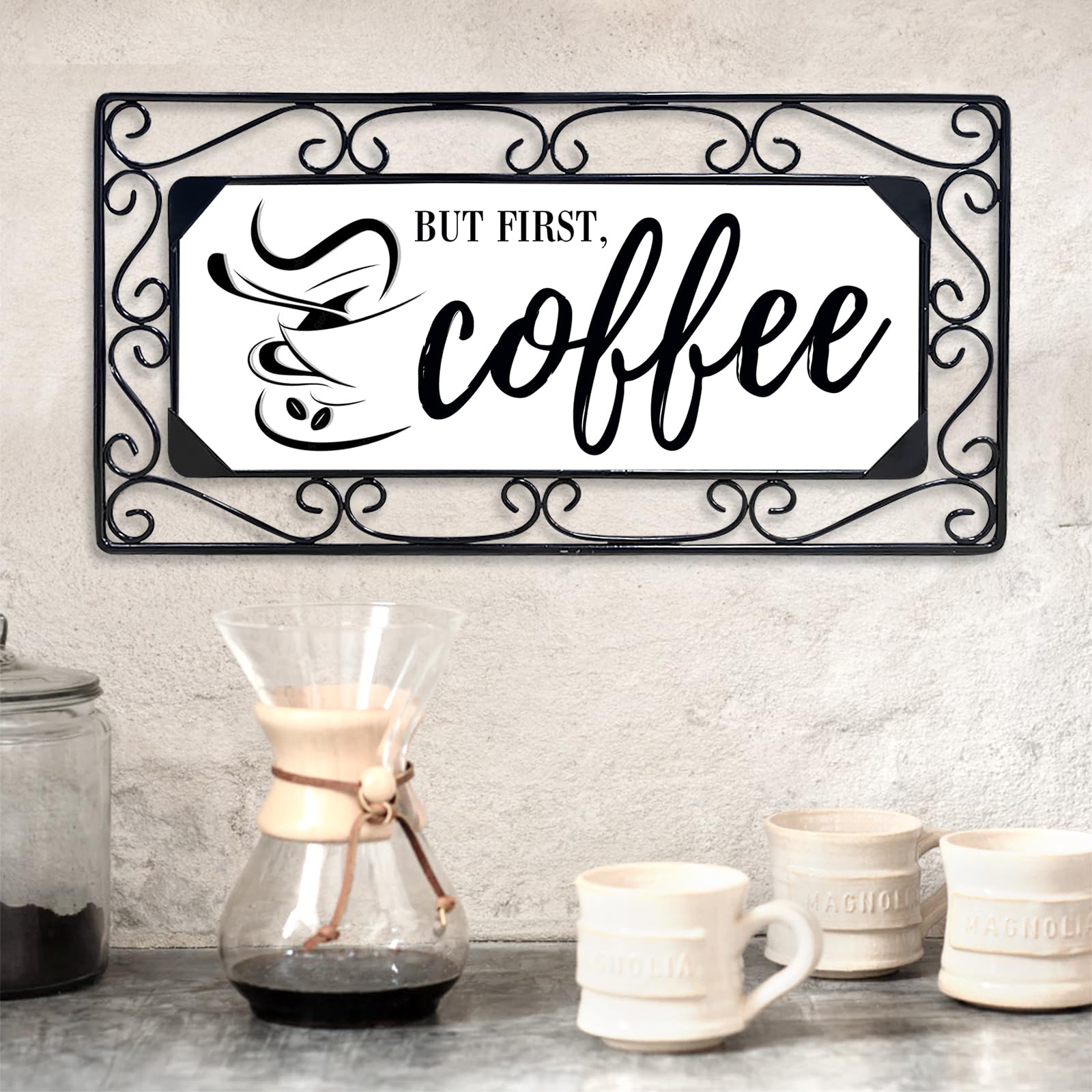 Amazon.com: Coffee Sign Corner Coffee Bar Decor - But First Coffee ...