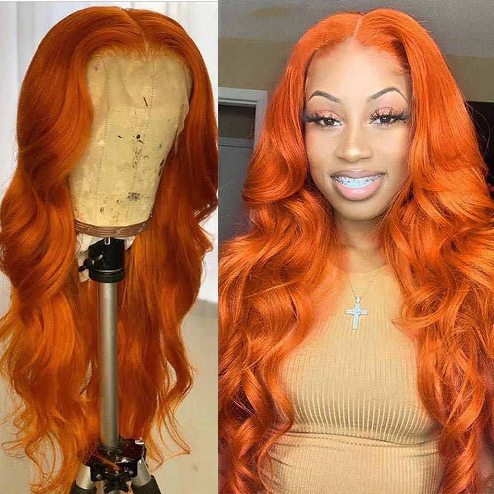Amazon.com : Burnt Orange Color Wavy Lace Front Wigs Human Hair 13X4 ...