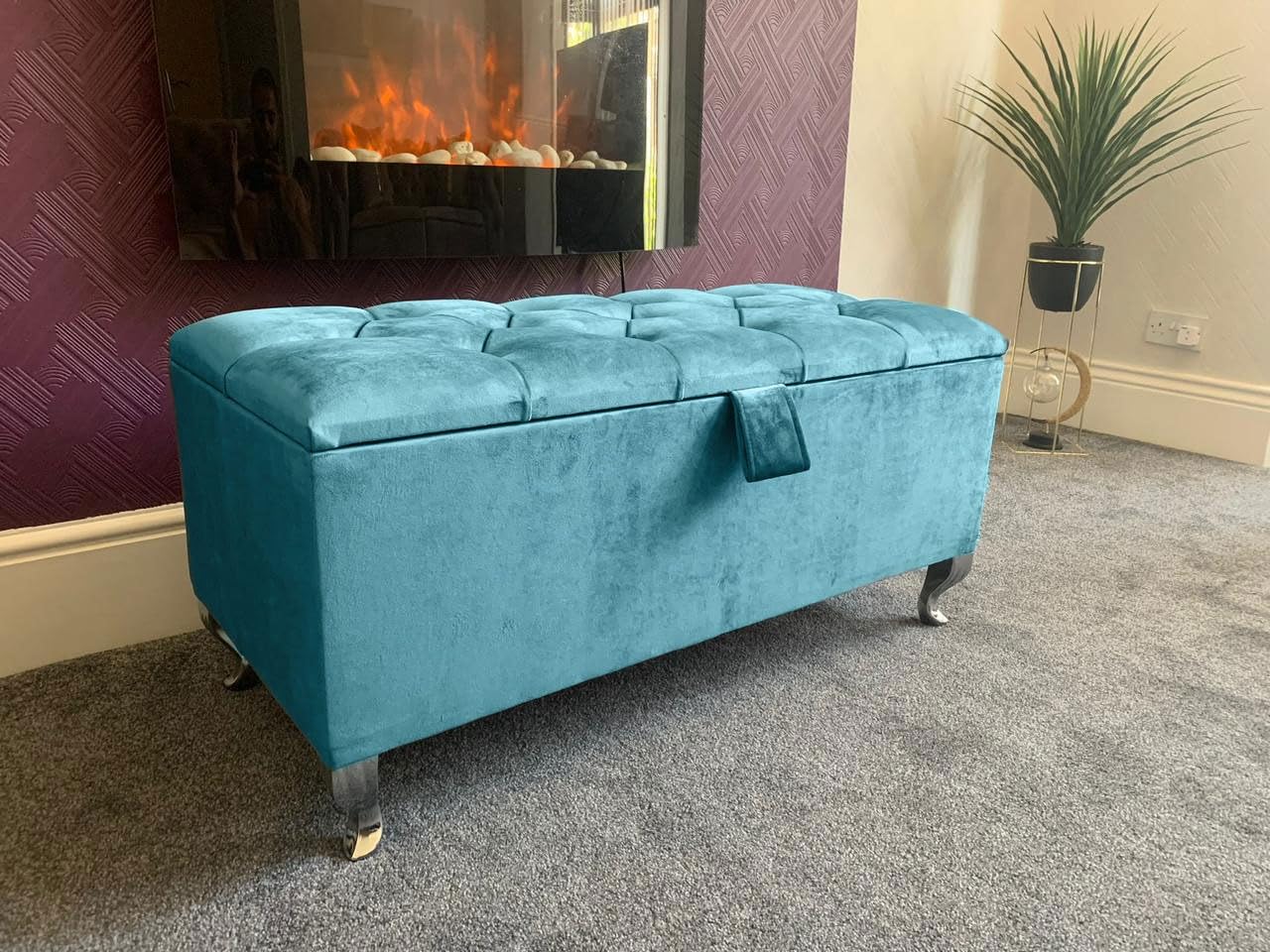 SK LUXURY LIVING Ottoman Storage Box - Engineered Wood Luxurious Plush ...