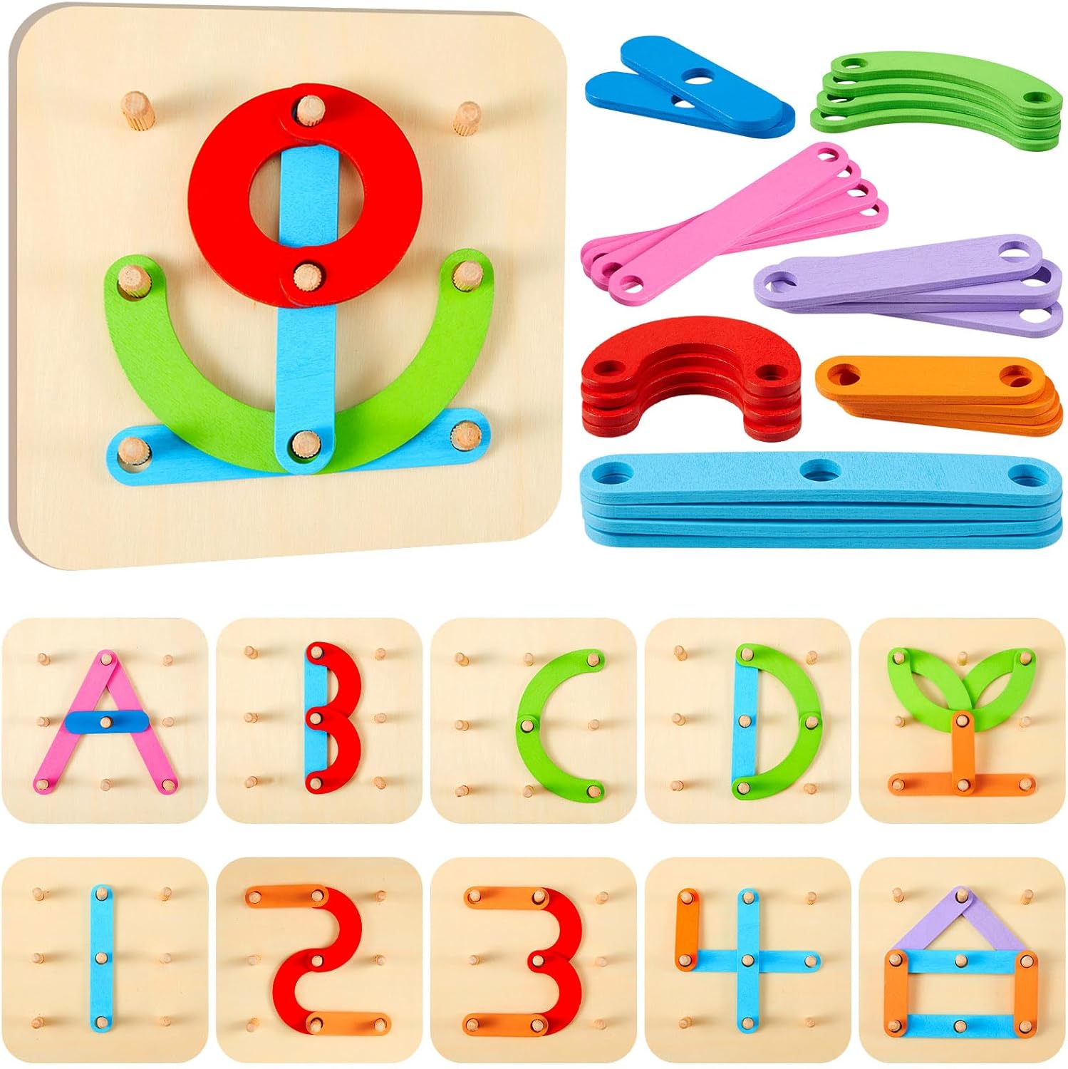 Amazon.com: Thyle 2 Sets Wooden Letter Number Construction Puzzle ...