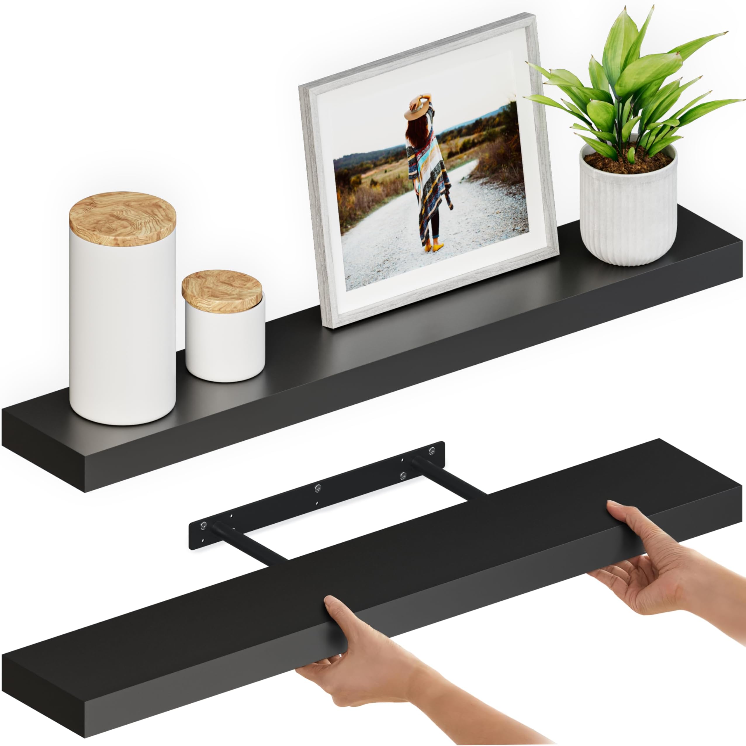 Ballucci Floating Shelves, 36" Wood Wall Shelf Set of 2, with Invisible ...