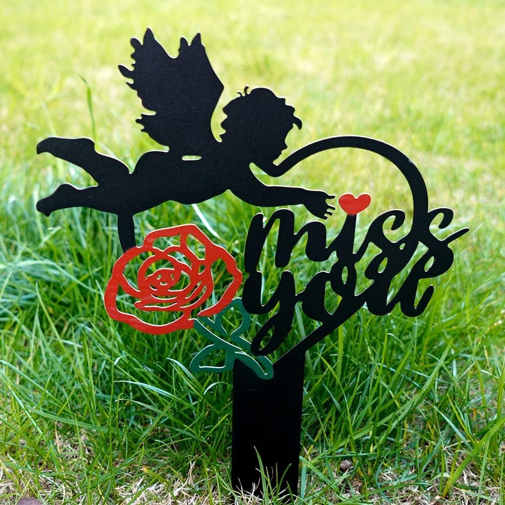 Amazon.com: VKEVOC Memorial Grave Markers Angel Metal Stake,Cemetery ...