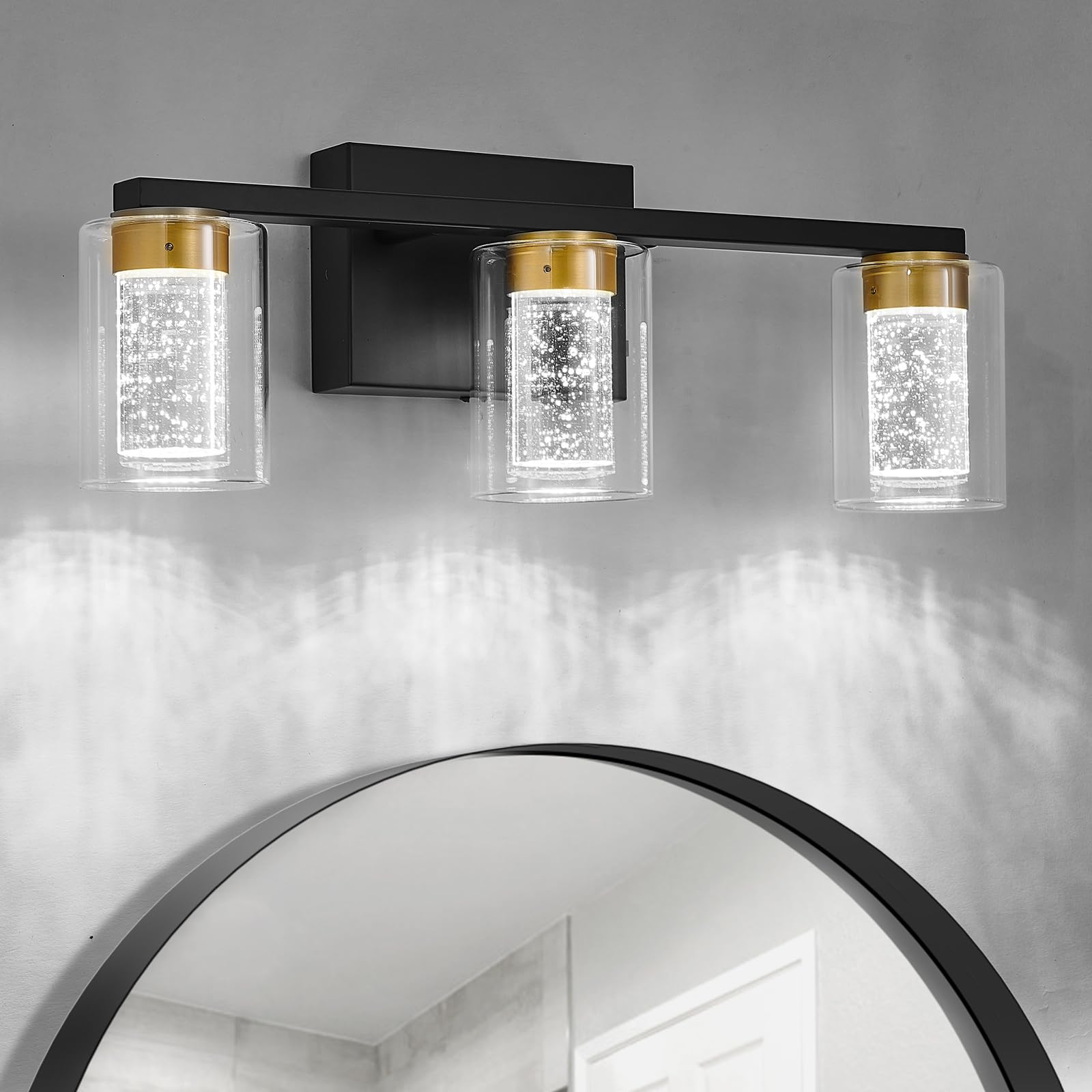 Black and Gold Bathroom Vanity Light, 3 Light Bathroom Light Fixtures ...