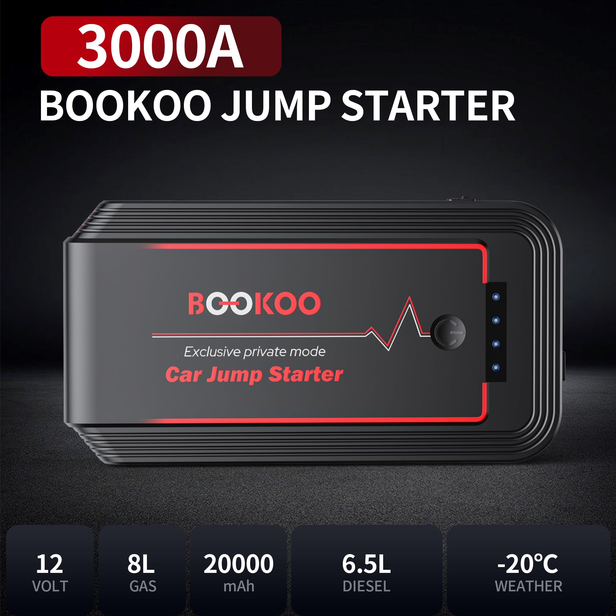 Snapklik.com : Jump Starter 3000A Peak Jump Starter Battery Pack, BOOKOO 12V Jump Box For Car ...