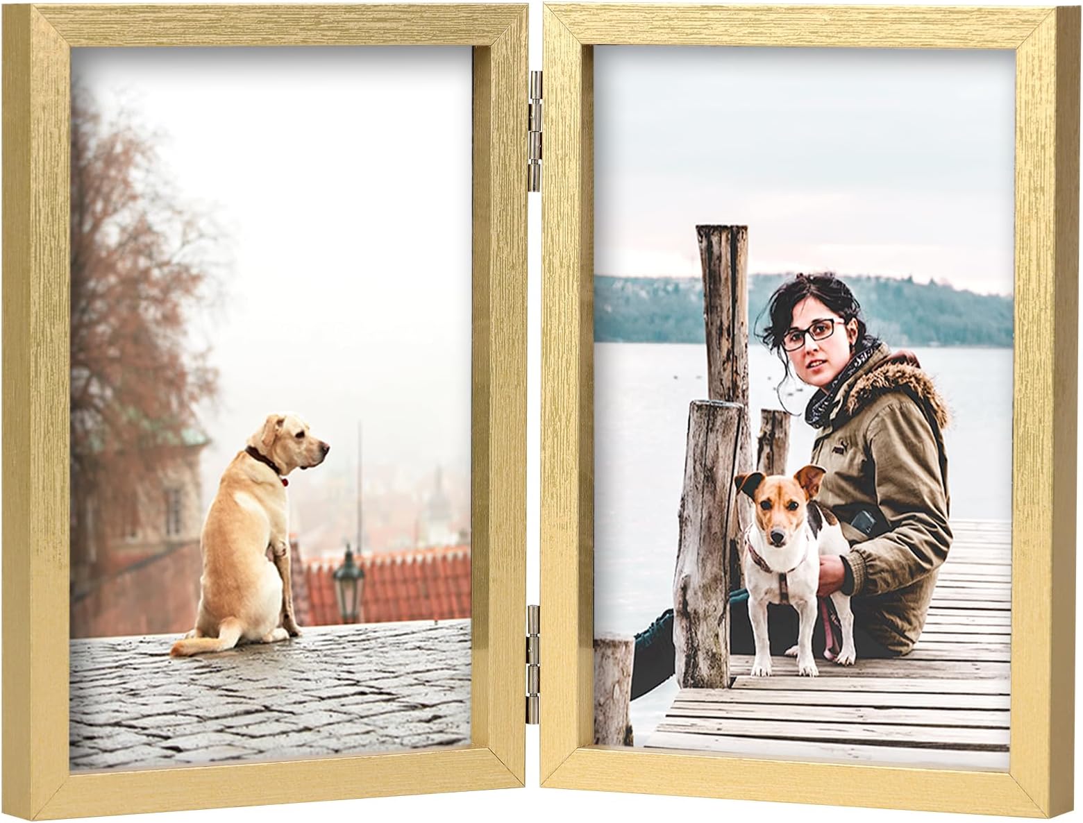 Amazon.com - Rexllon 5x7 Double Picture Frame Wooden Hinged Photo Frame ...