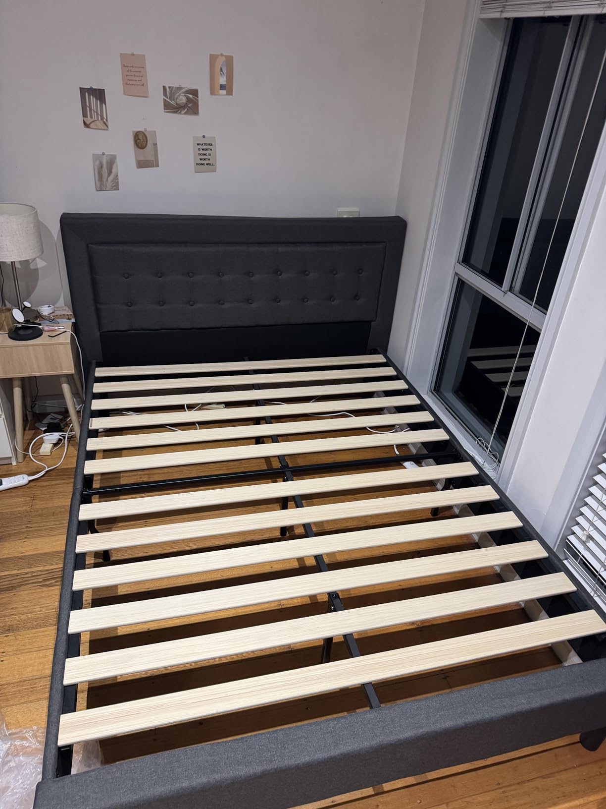 Zinus Dachelle Dark Grey Fabric Tufted Bed Frame - Queen Size with ...