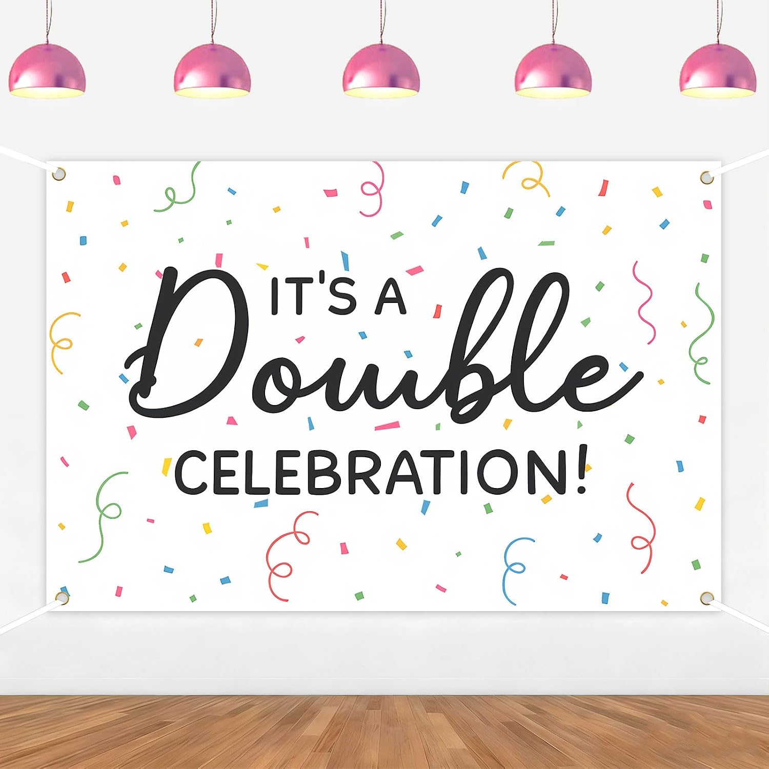 Amazon.com : Colorful It's a Double Celebration Backdrop Twins Birthday ...