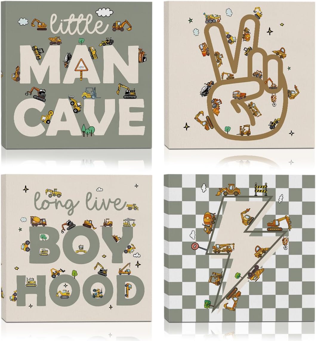 Amazon.com: 4 PCs Little Man Cave Canvas Wall Art Boys Room Decor ...