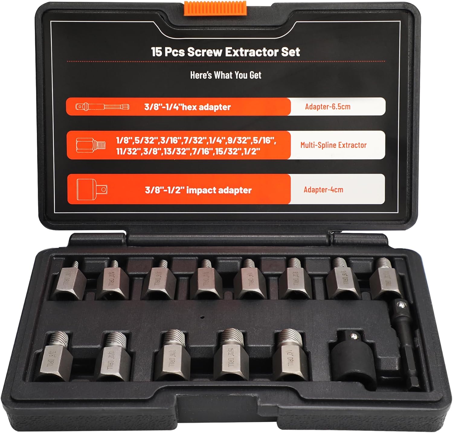 UYECOVE 15Pcs Screw Extractor Set, Double Hex Head Multi-Spline Lug Nut ...