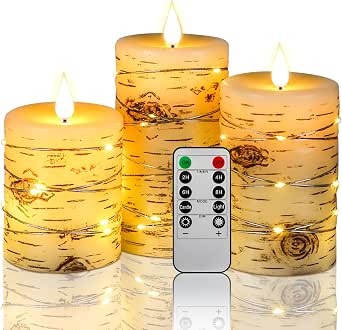 Amazon.com: Flameless Candle LED Candles Hand Painted Birch Bark Effect ...