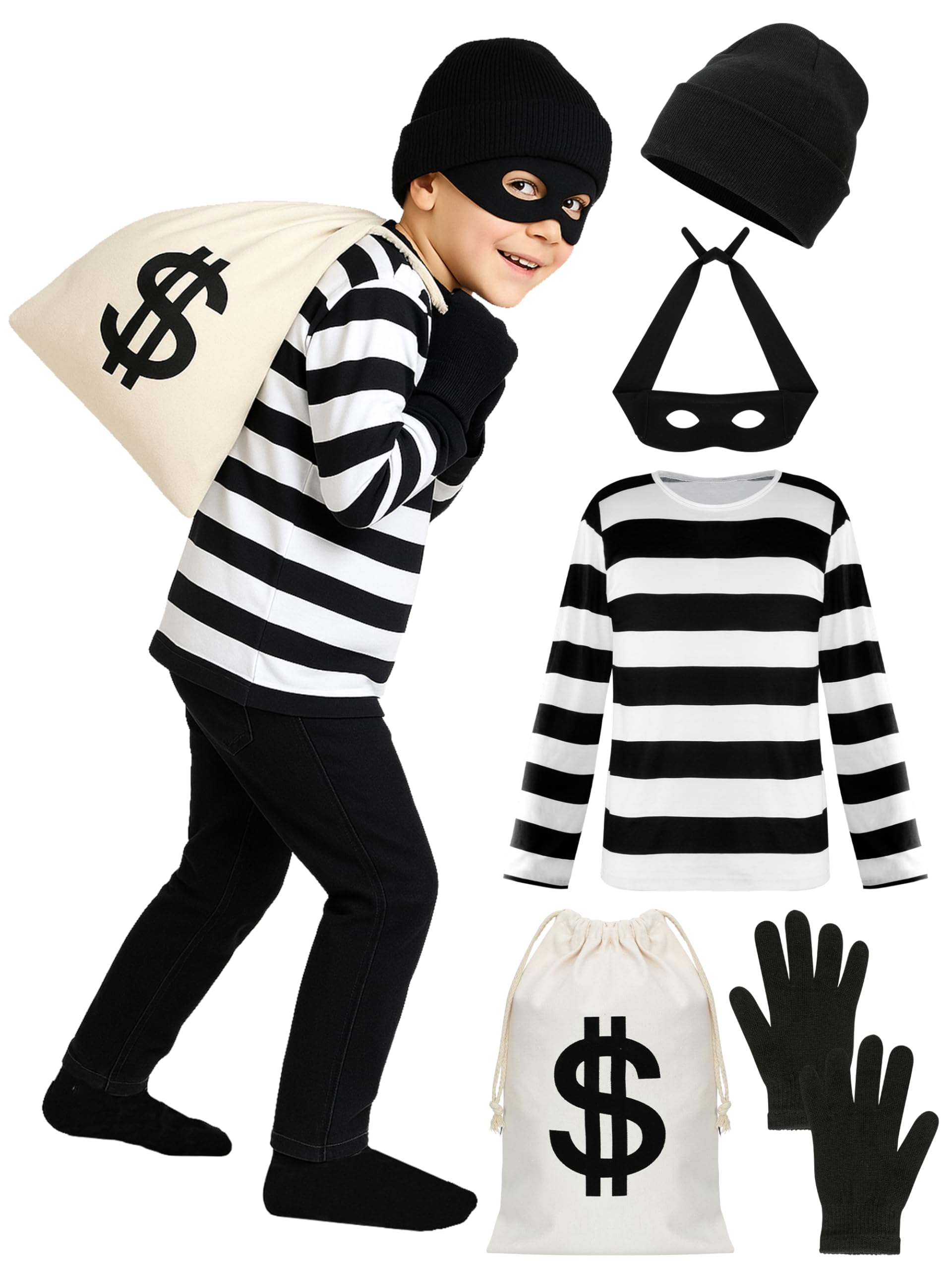 Snapklik.com : Robber Cosplay Set For Boy, Black And White Striped ...