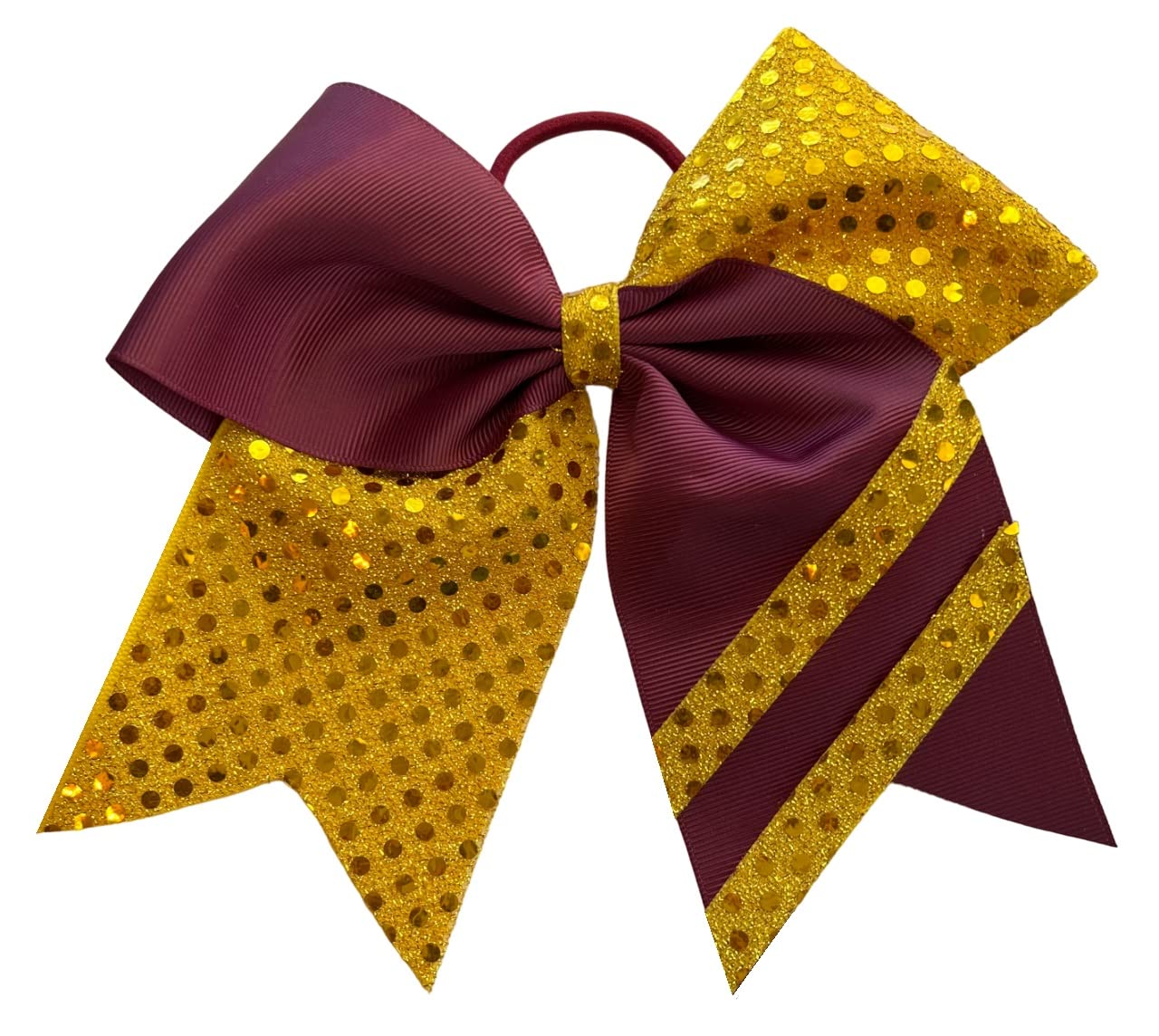 Amazon.com : New "CONFETTI STRIPES Burgundy Yellow Gold" Cheer Bow Pony ...