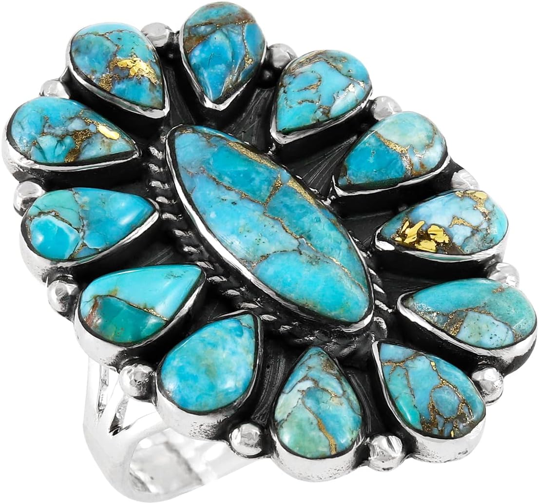 Amazon.com: Turquoise Ring in Sterling Silver 925 Genuine Gemstones (7 ...