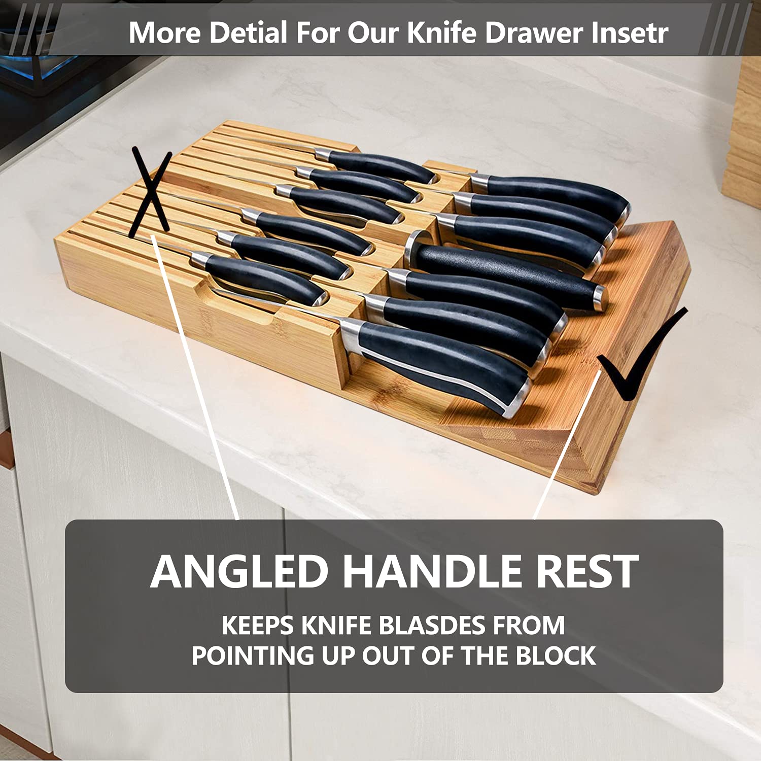 In-Drawer Bamboo Knife Block Holds 12 Knives (Not Included) Without ...