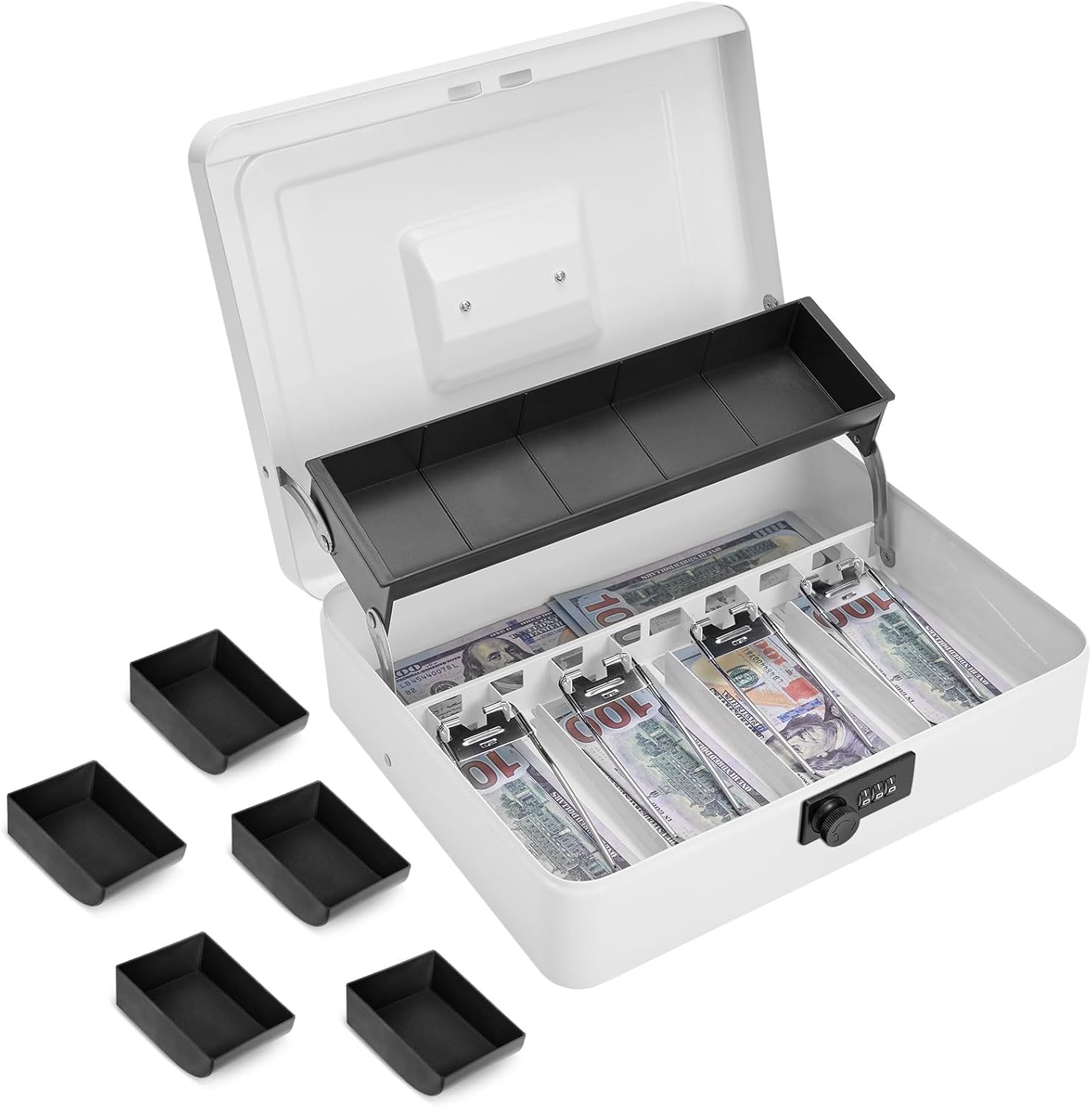 Amazon.com: Large Cash Box with Key Lock,Money Box with Cash Tray ...