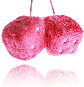 Sibba Fuzzy Plush Dice for Car Mirror, Pair 3” Pink Dice with White ...