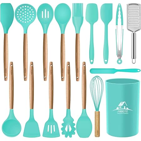 Amazon.com: MIBOTE 17 Pcs Silicone Cooking Kitchen Utensils Set with ...
