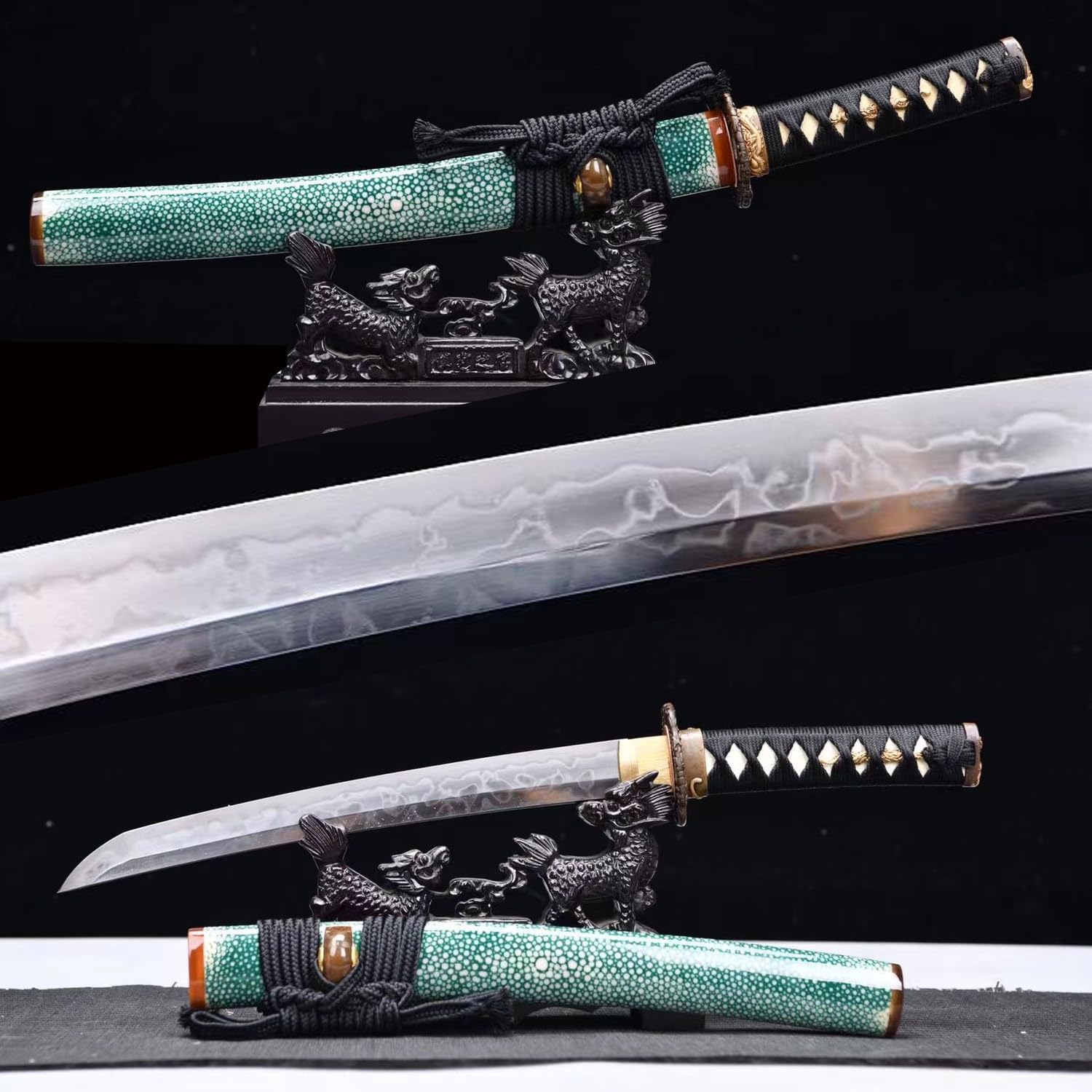 Amazon.com : HERO SWORD Green Genuine Rayskin Tanto Authentic Japanese ...