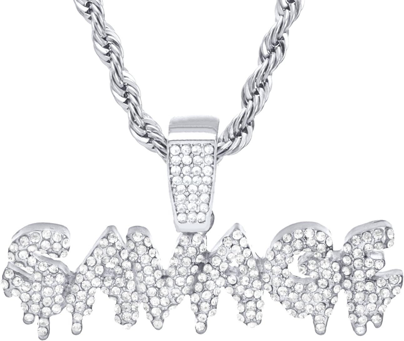 metaltree98 CZ Iced Dripping Savage Sign Pendant 24" Rope Chain Set HC ...