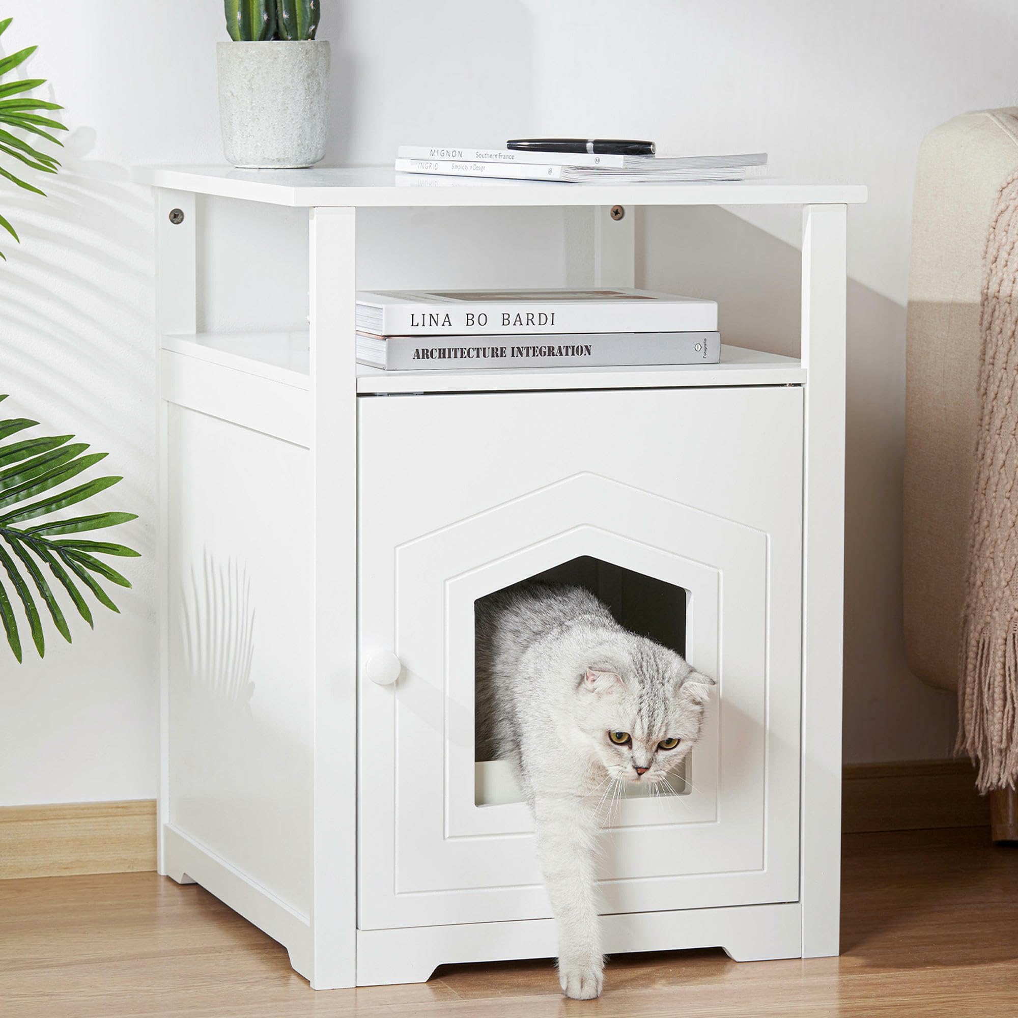 Cat Litter Box Furniture, LIVINGbasics Decorative Nightstand with Cat ...