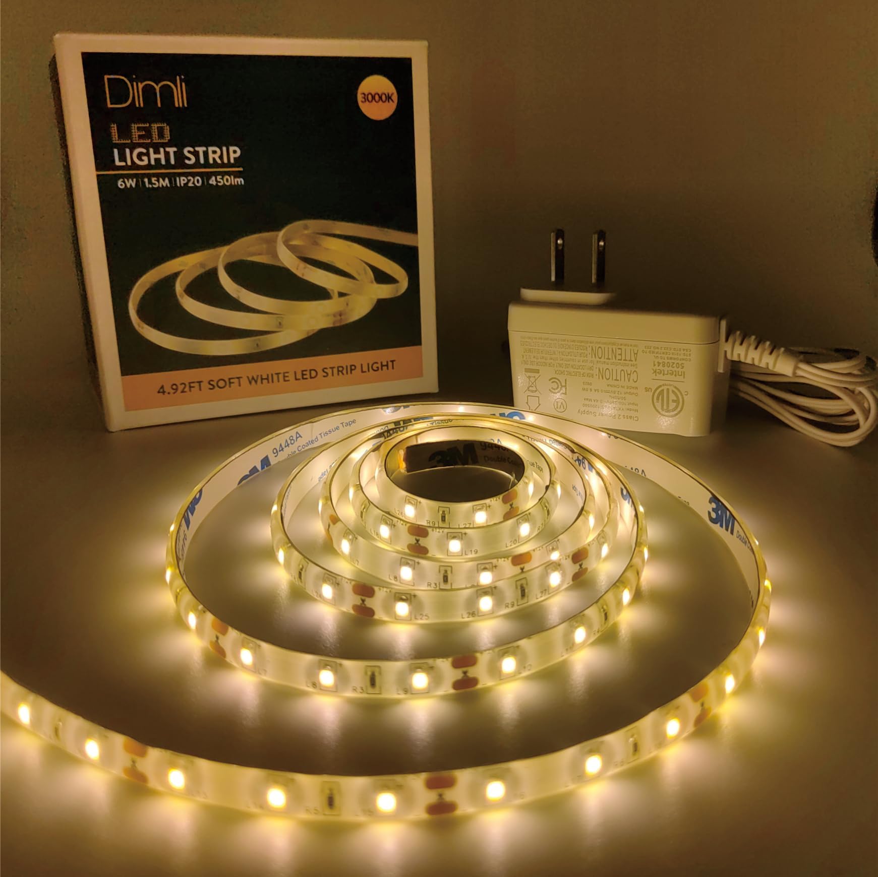 Amazon.com: YONIKU 4.92ft Warm White LED Strip Lights 3000K Soft White ...